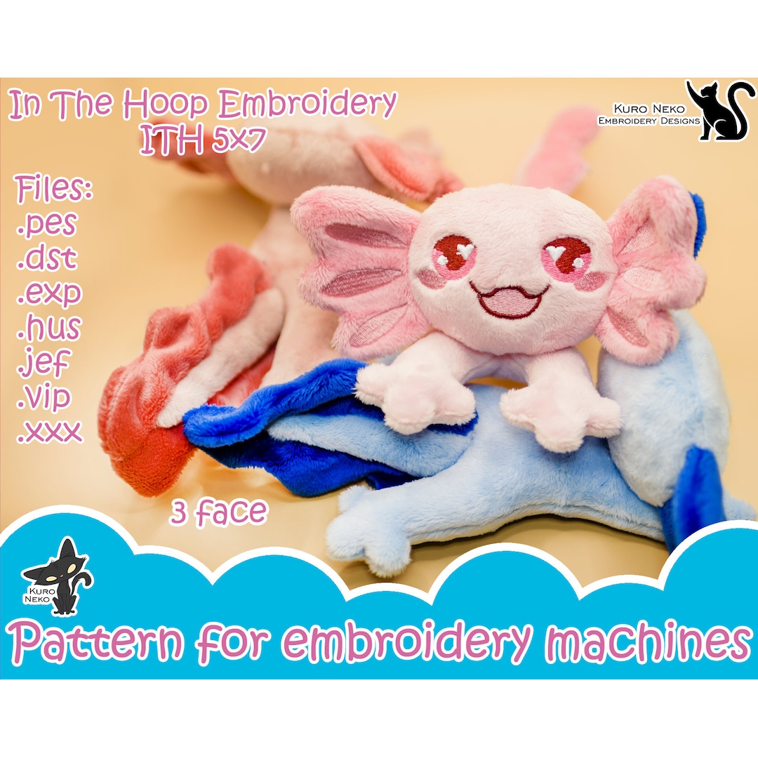 In the Hoop Digital ITH Plush Pattern | Beanie Chibi Axolotl | Ith ...