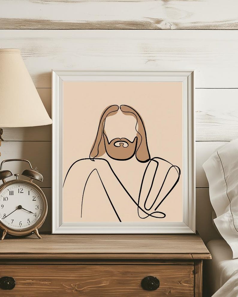 Minimalist Jesus Line Art - Christian Digital Print, Modern Religious ...