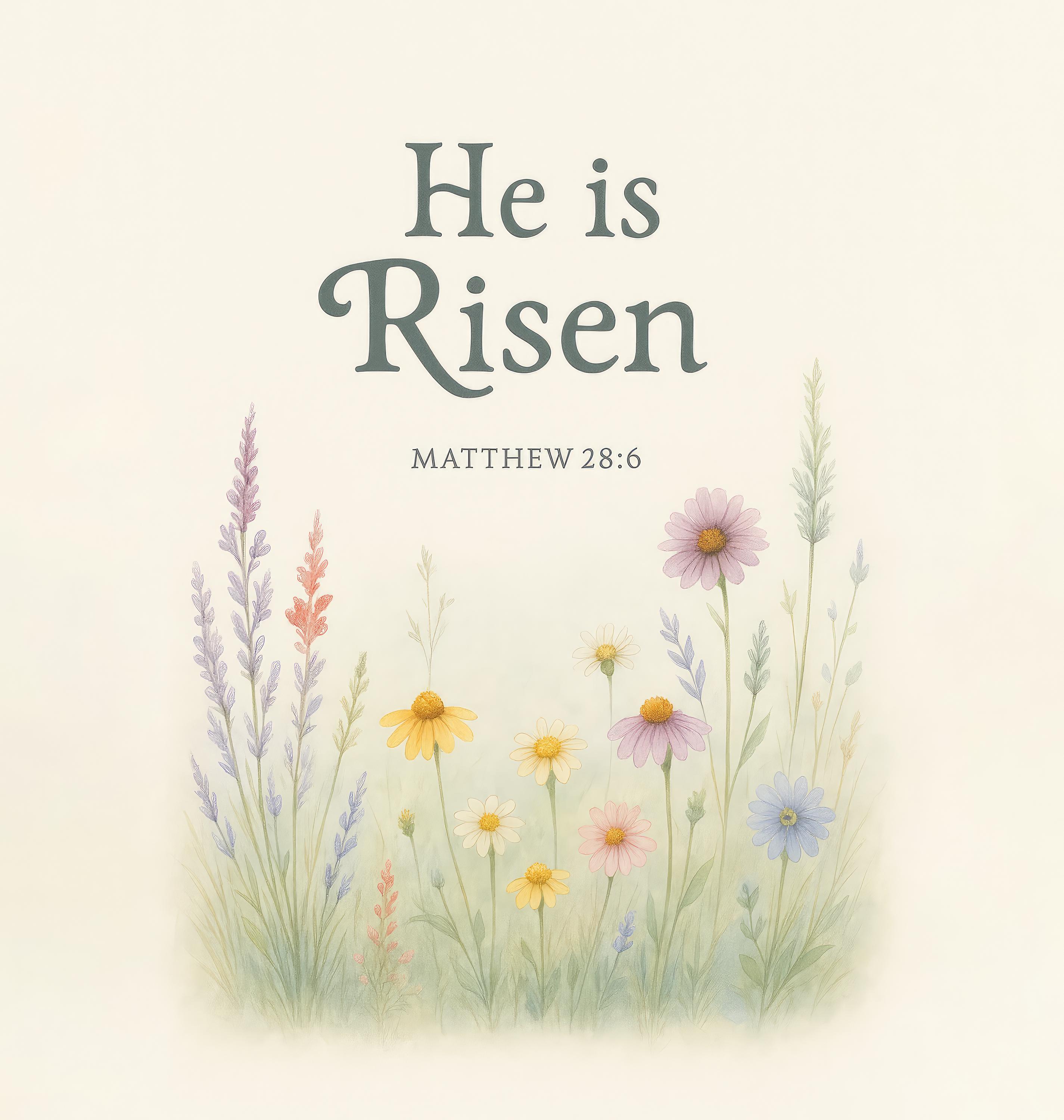 He is Risen Bible Verse Art - Matthew 28:6 Floral Christian Digital ...
