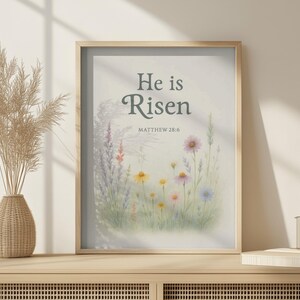 He is Risen Bible Verse Art - Matthew 28:6 Floral Christian Digital ...