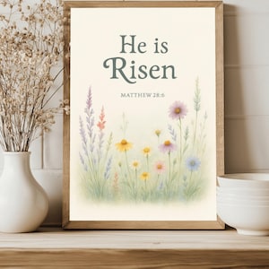 He is Risen Bible Verse Art - Matthew 28:6 Floral Christian Digital ...