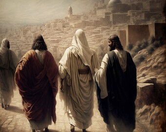 ROAD TO EMMAUS Jesus & Disciples Art, Resurrection Moment, Boho ...