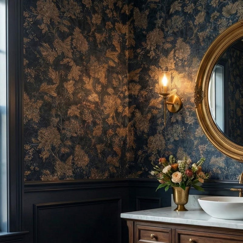 Navy Wallpaper Botanical - Etsy UK