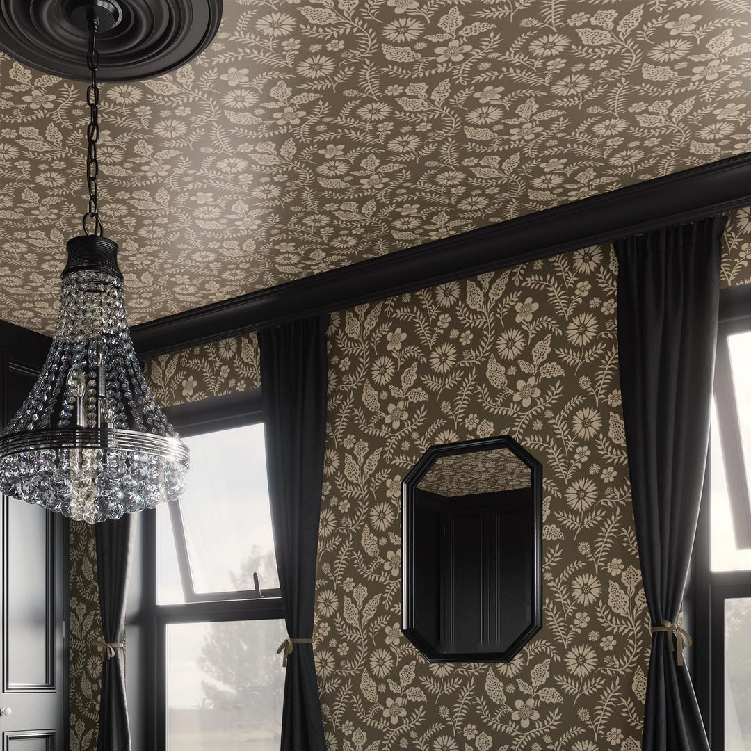 Wallpaper Neutral Scandinavian Floral Block Print Wall Decor Fun Home ...