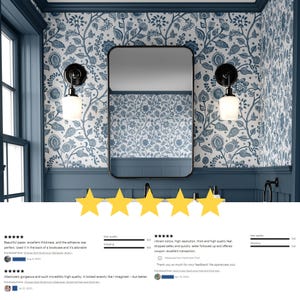 Wallpaper Whimsical Scandinavian Blue Floral Coastal Home Wall Decor Retro Funky Removable Peel ...