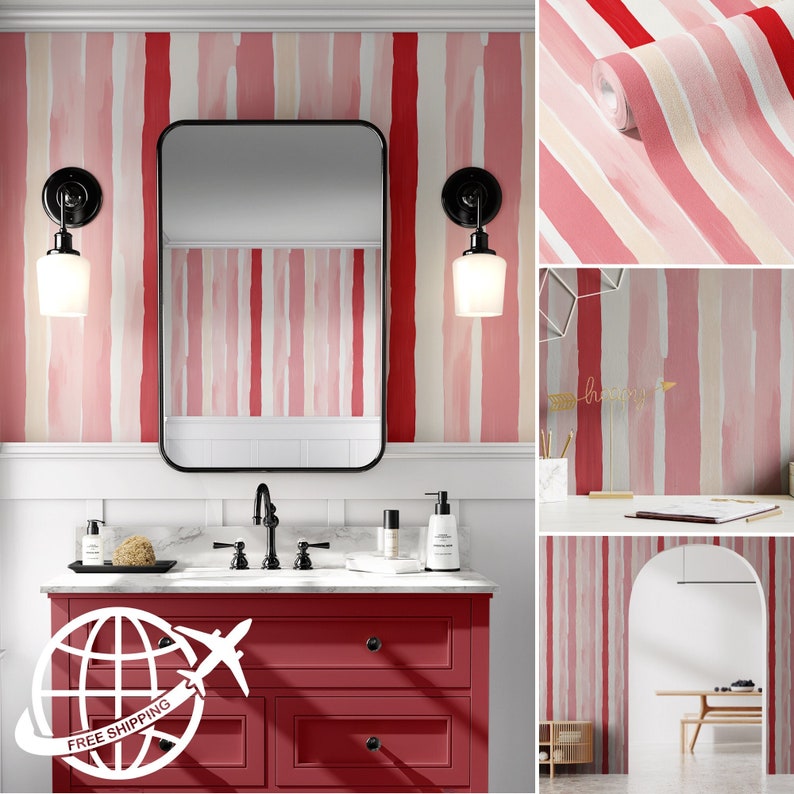 Wallpaper Vintage Pink Funky Stripe Wall Decor Colorful Cool - Etsy