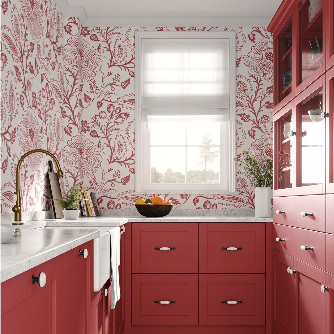 Wallpaper Funky Pink Floral Wallpaper Colorful Cottage Chic Wall Decor ...