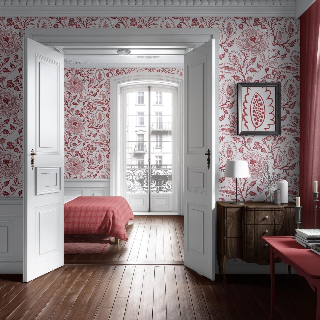 Wallpaper Funky Pink Floral Wallpaper Colorful Cottage Chic Wall Decor ...