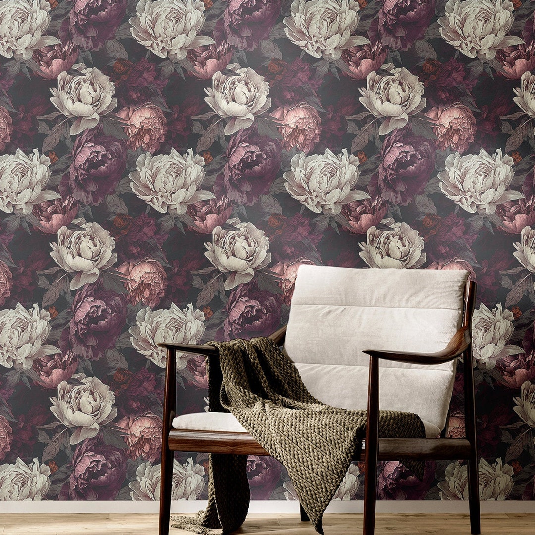 Wallpaper Luxury Gothic Peony Funky Floral Wallpaper Vintage - Etsy