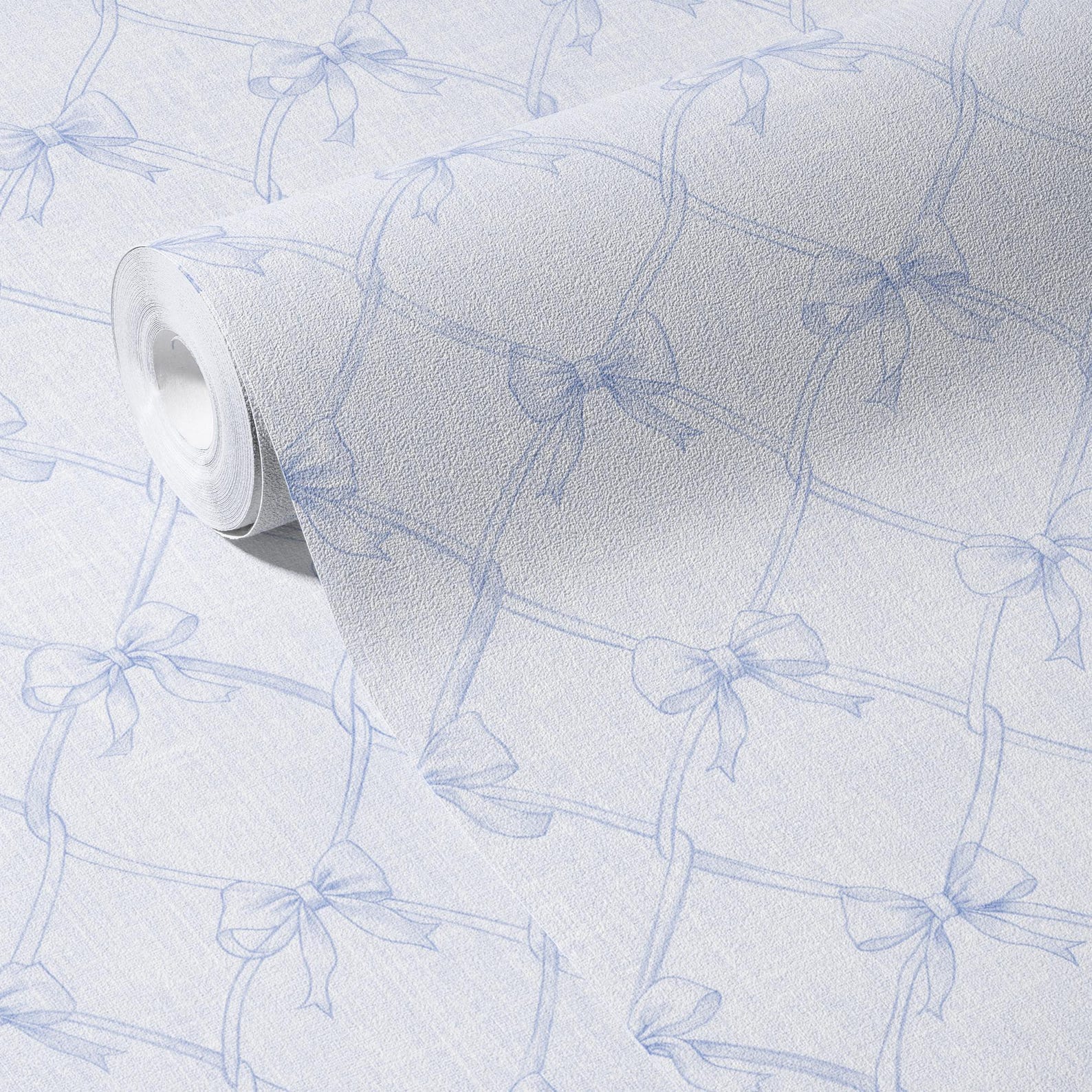 French Country Wallpaper Blue Ribbon Bow Cottage Nursery Trellis Wall ...