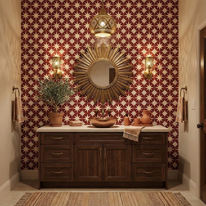 Moroccan Wallpaper Red - Etsy UK