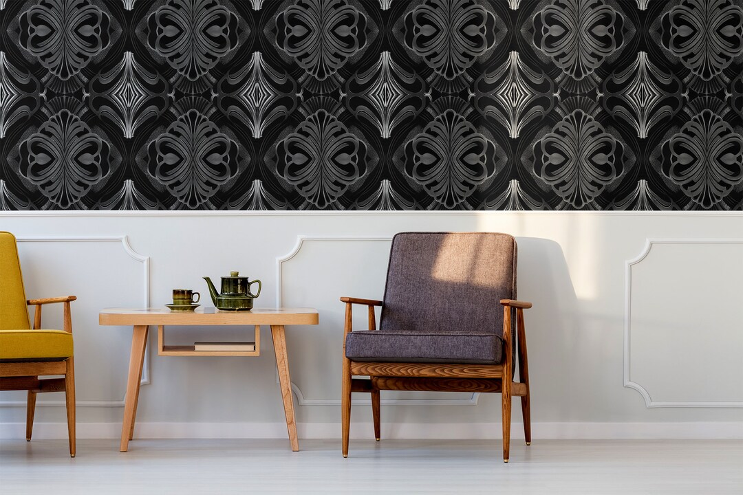 Dark Art Deco Self Adhesive Wallpaper Removable Mid Century - Etsy
