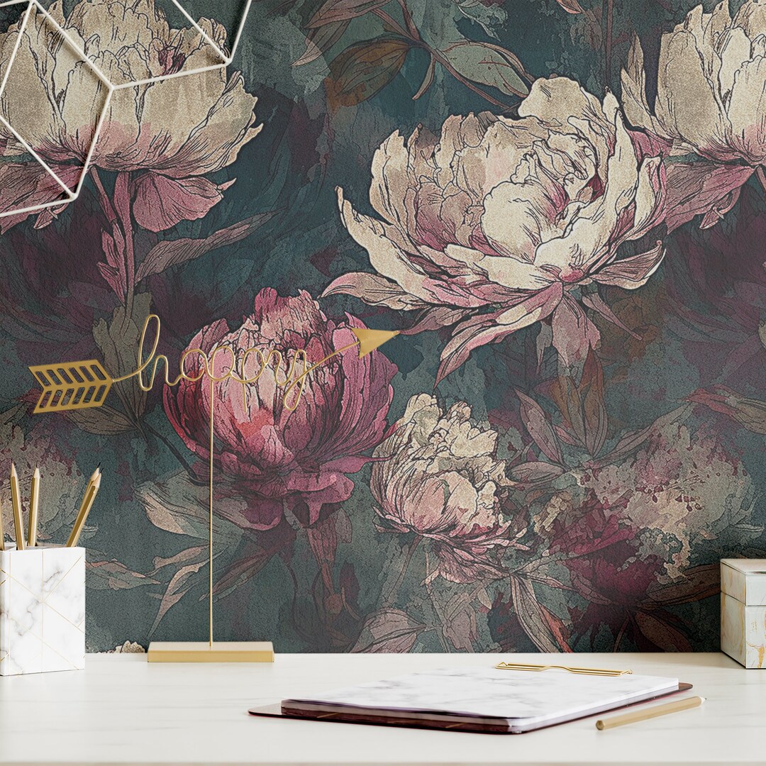 Wallpaper Goth Floral Funky Botanical Wall Mural Dark Luxury Flower ...