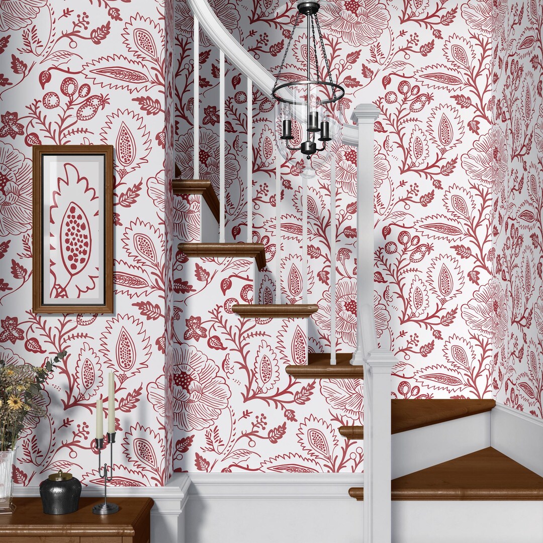 Wallpaper Funky Pink Floral Wallpaper Colorful Cottage Chic Wall Decor ...