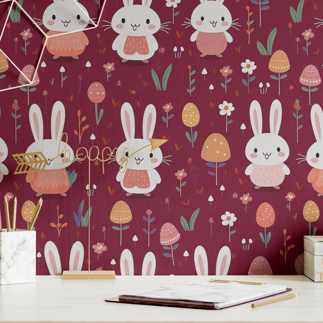 Wallpaper Fun Whimsical Bunny Rabbit Wallpaper Mural Luxury Playroom ...
