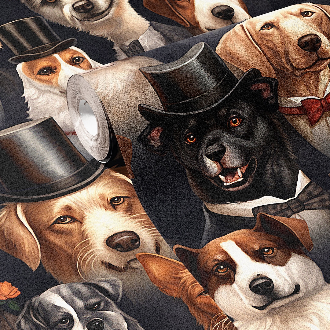 Wallpaper Funky Vintage Dark Luxury Dog Wall Decor Maximalist Pet Lover ...
