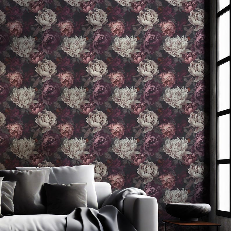 Gothic Peony Wallpaper Vintage Floral Accent Wall Decor Peel and Stick ...