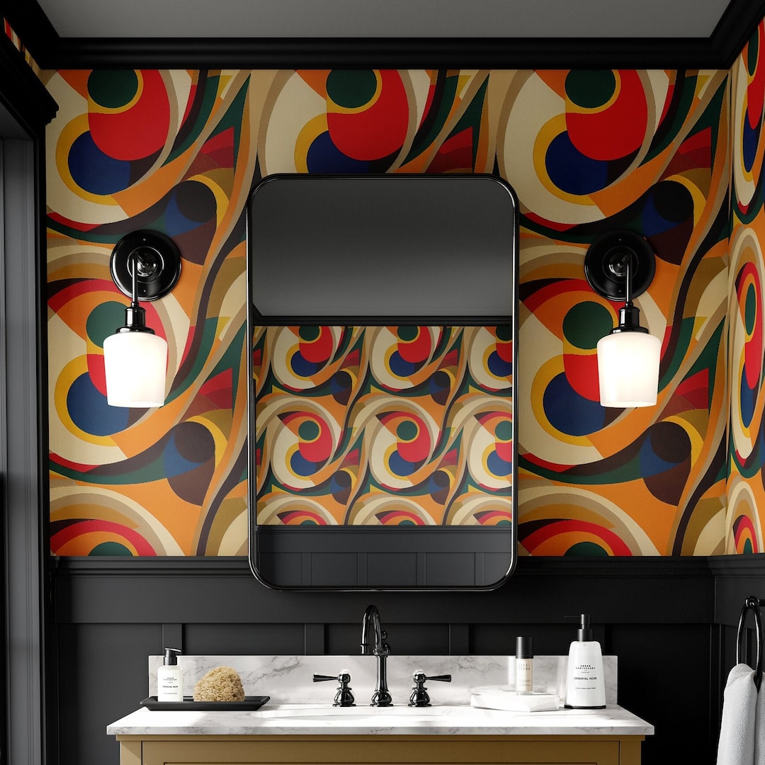 Wallpaper Groovy 70s Funky 1970s Wall Decor Retro Mural Vintage Renters ...