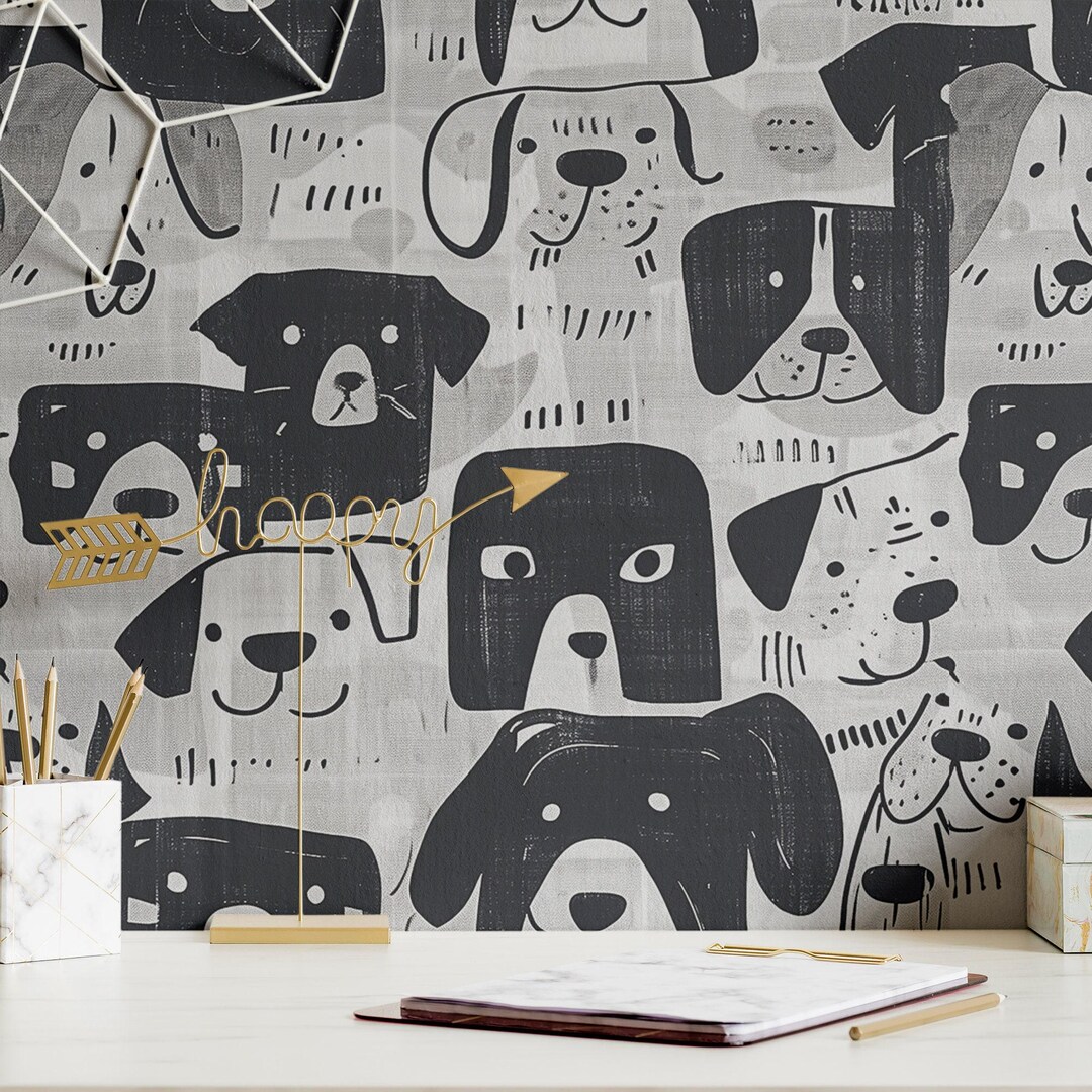 Wallpaper Fun Funky Dog Black White Luxury Wall Decor Whimsical Pet ...