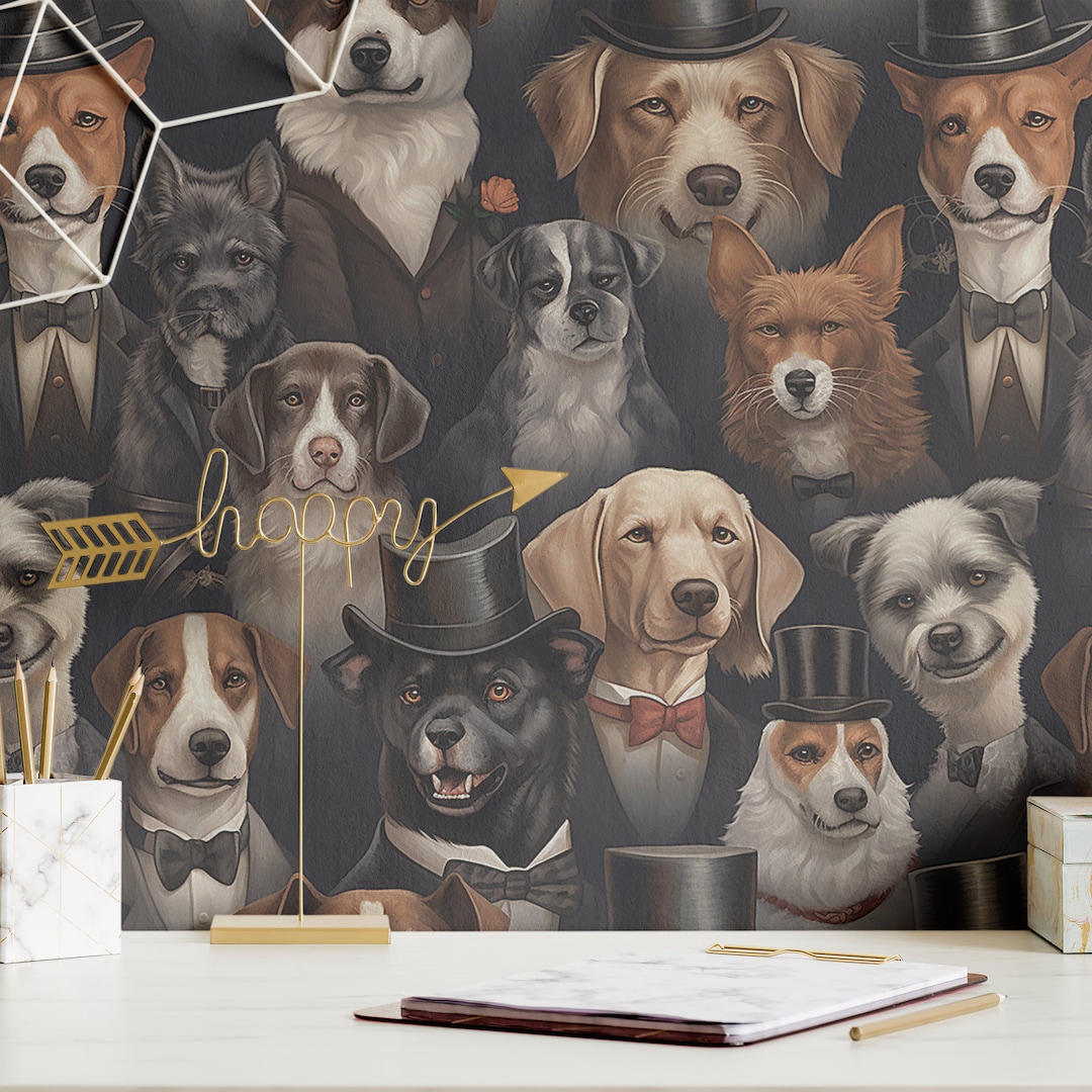Wallpaper Vintage Dog Dark Luxury Wall Decor Funky Maximalist Pet Lover ...
