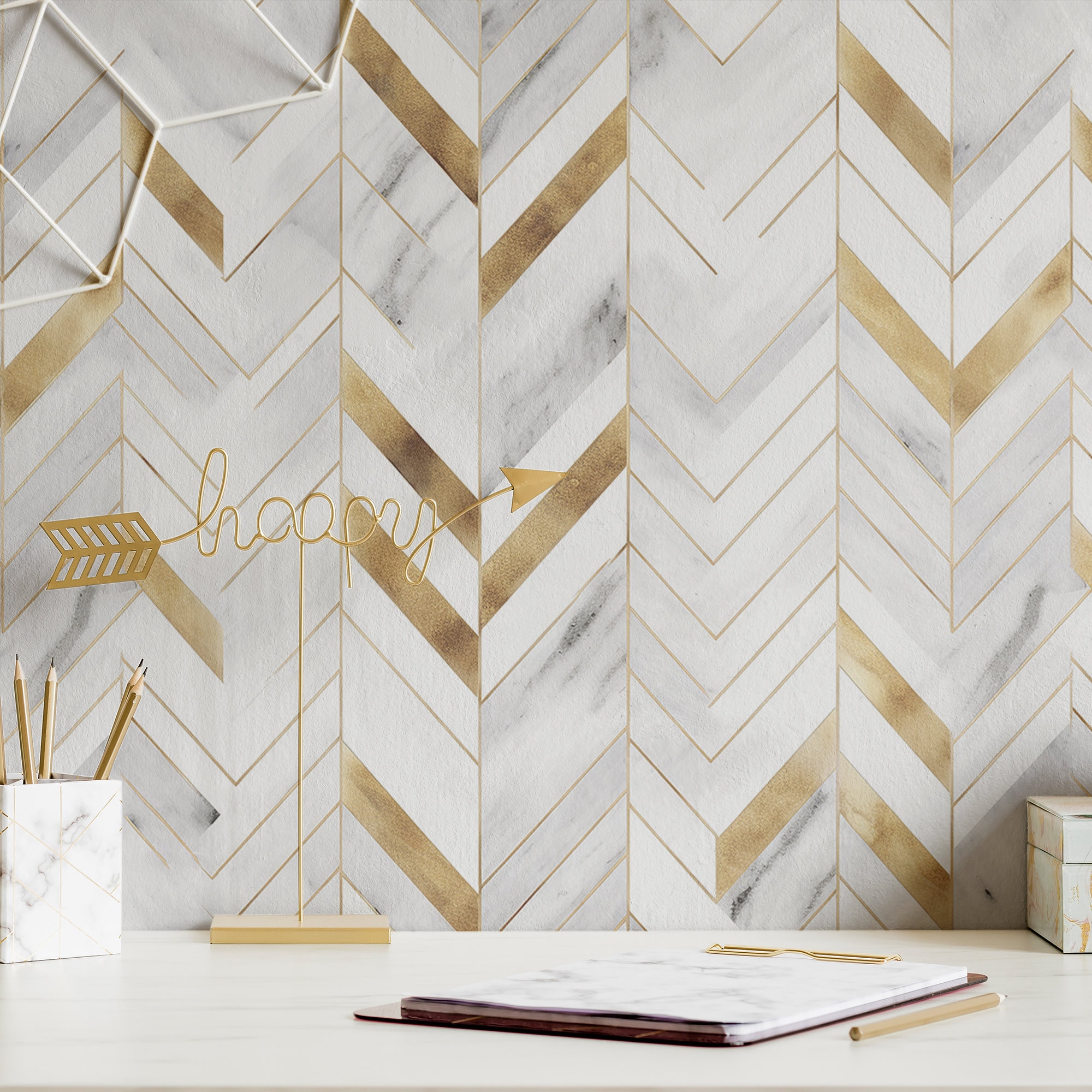 Gold And White Chevron Wallpaper