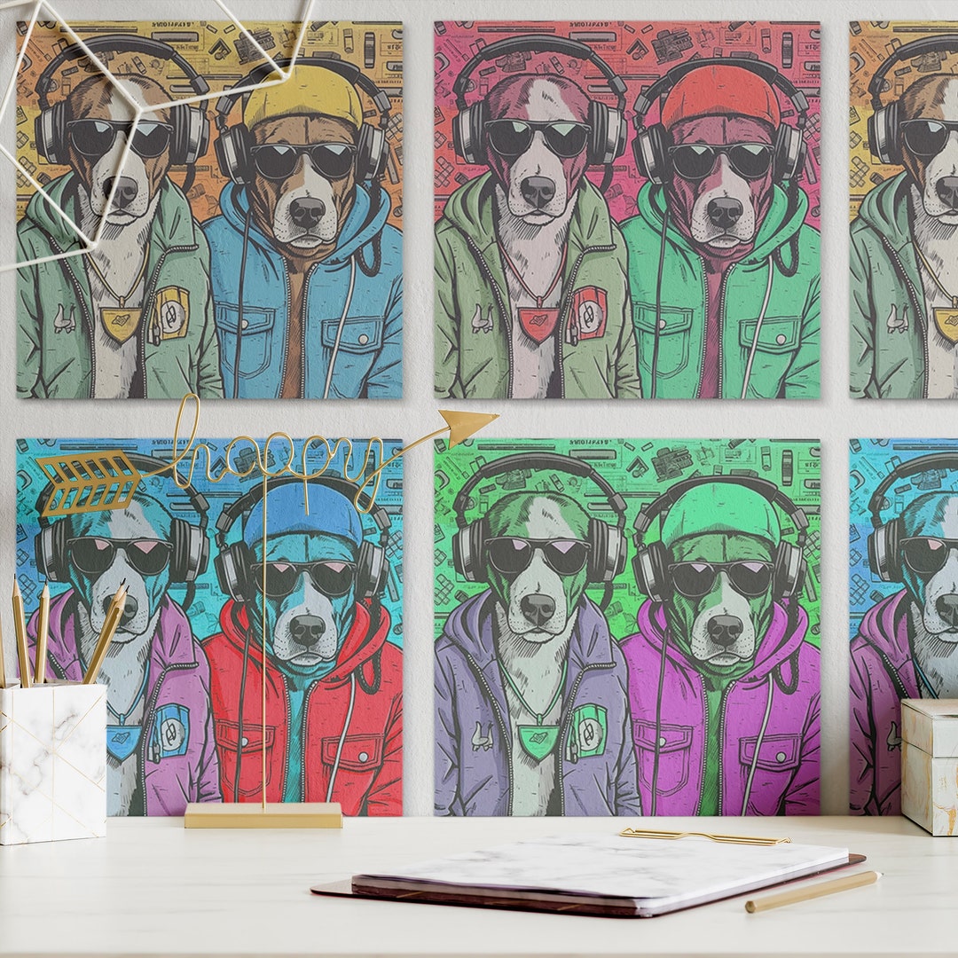 Wallpaper Funky Fun Dog Hip Hop Graffiti Wall Mural Colorful Maximalist ...