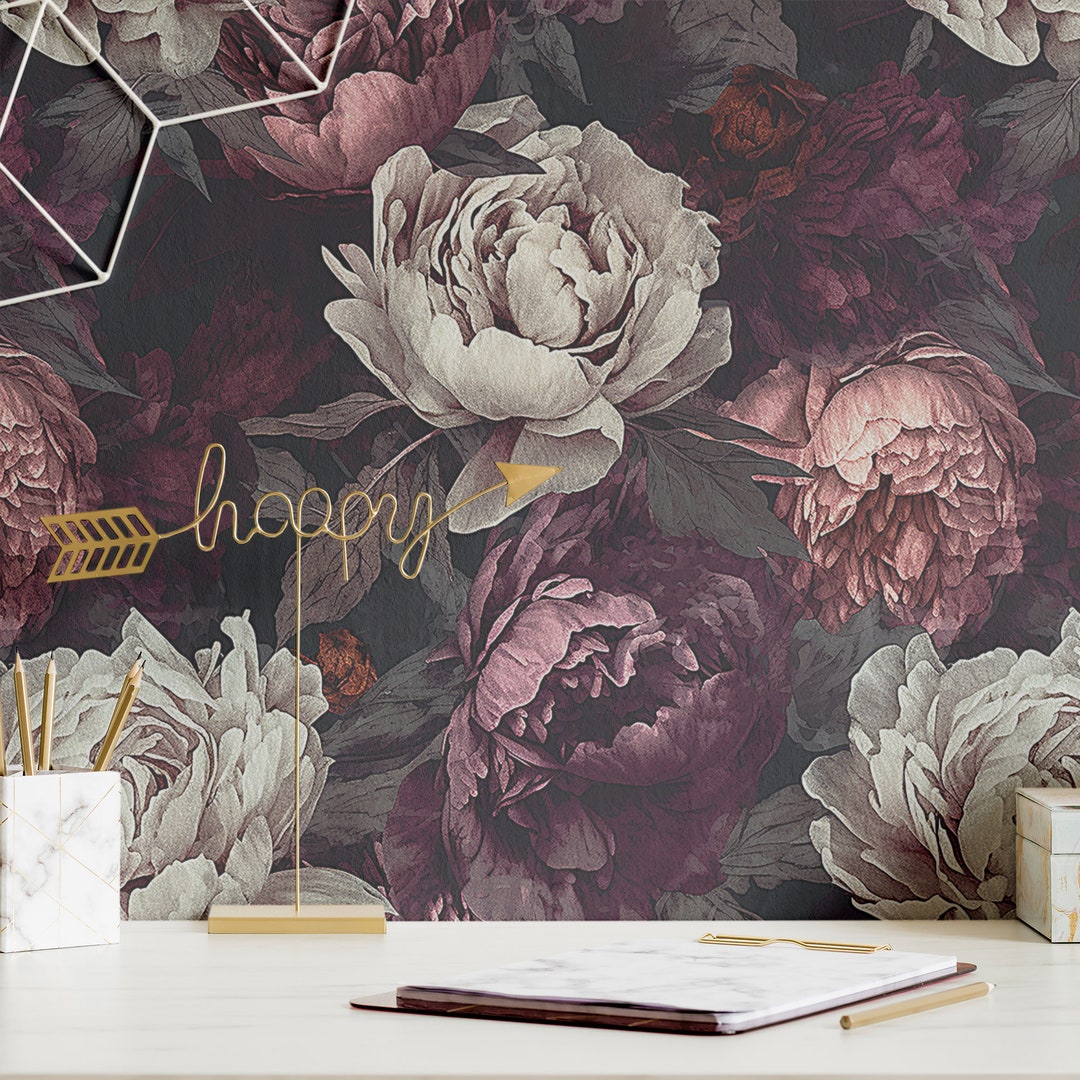Wallpaper Vintage Gothic Peony Funky Floral Wallpaper Botanical ...