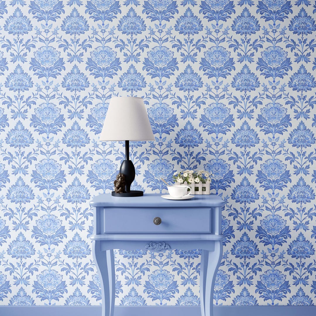 Wallpaper Vintage Whimsical Blue Victorian Accent Wall Decor Colorful ...