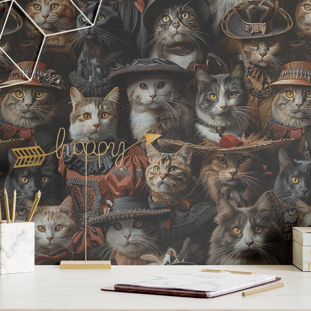 Wallpaper Moody Victorian Cat Luxury Wall Decor Funky Vintage Dark ...
