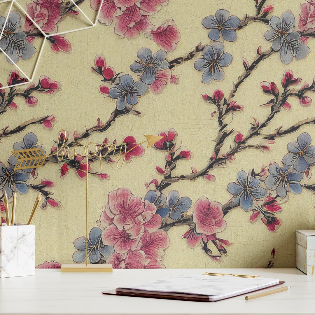 Botanical Chinoiserie Wallpaper, Peel and Stick Wallpaper, Vintage ...