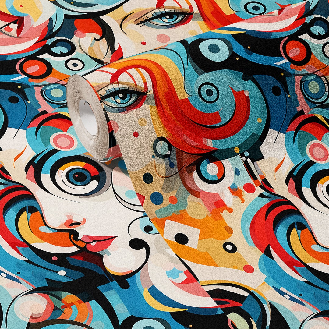 Wallpaper Abstract Funky 80s Luxury Wall Decor Fun Moody Retro Wall ...