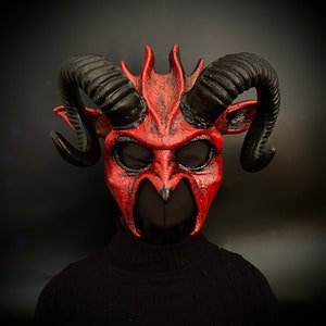 Red Devil Ram Horns Mask, Half Face Masquerade Mask, Ghost Horror Demon ...