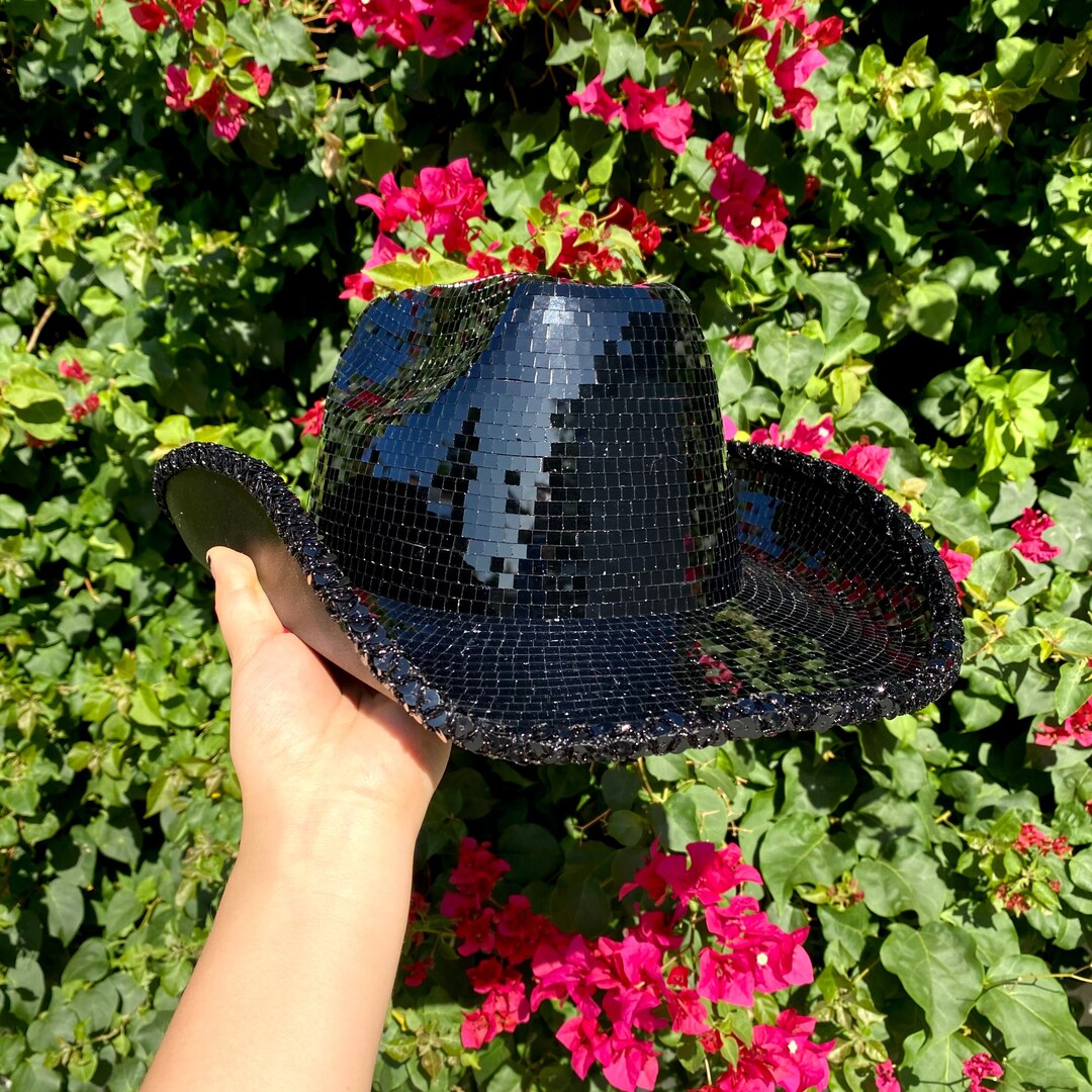 Black Disco Ball Cowboy Hat, Disco Mirror Cowboy Hat, Sparkly Concert ...