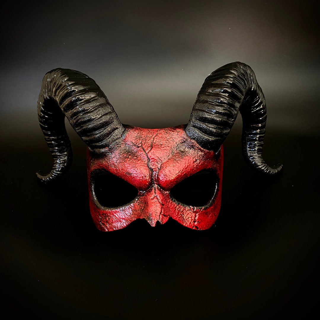 Red Devil Ram Horns Mask, Half Face Masquerade Mask, Ram Horn Animal ...