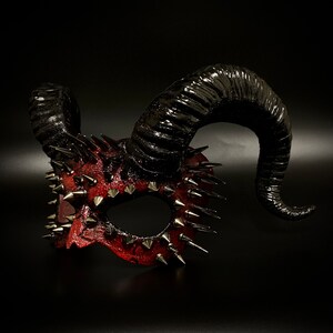 Black Devil Ram Horns Mask With Spike, Half Face Masquerade Mask, Spike ...