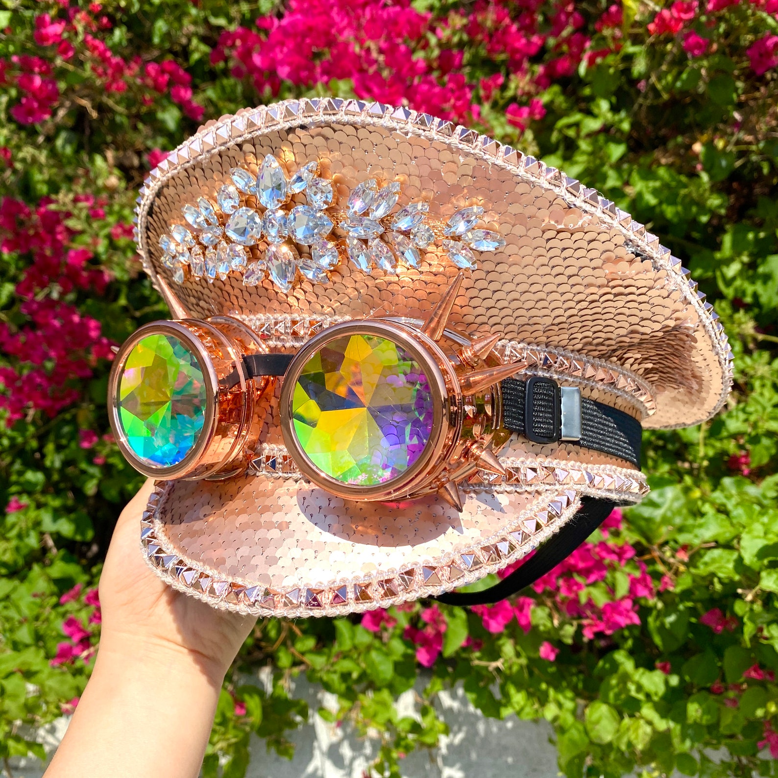 Rave Captain Style Hat, Party Sequin Hat, Military Festival Glitter ...