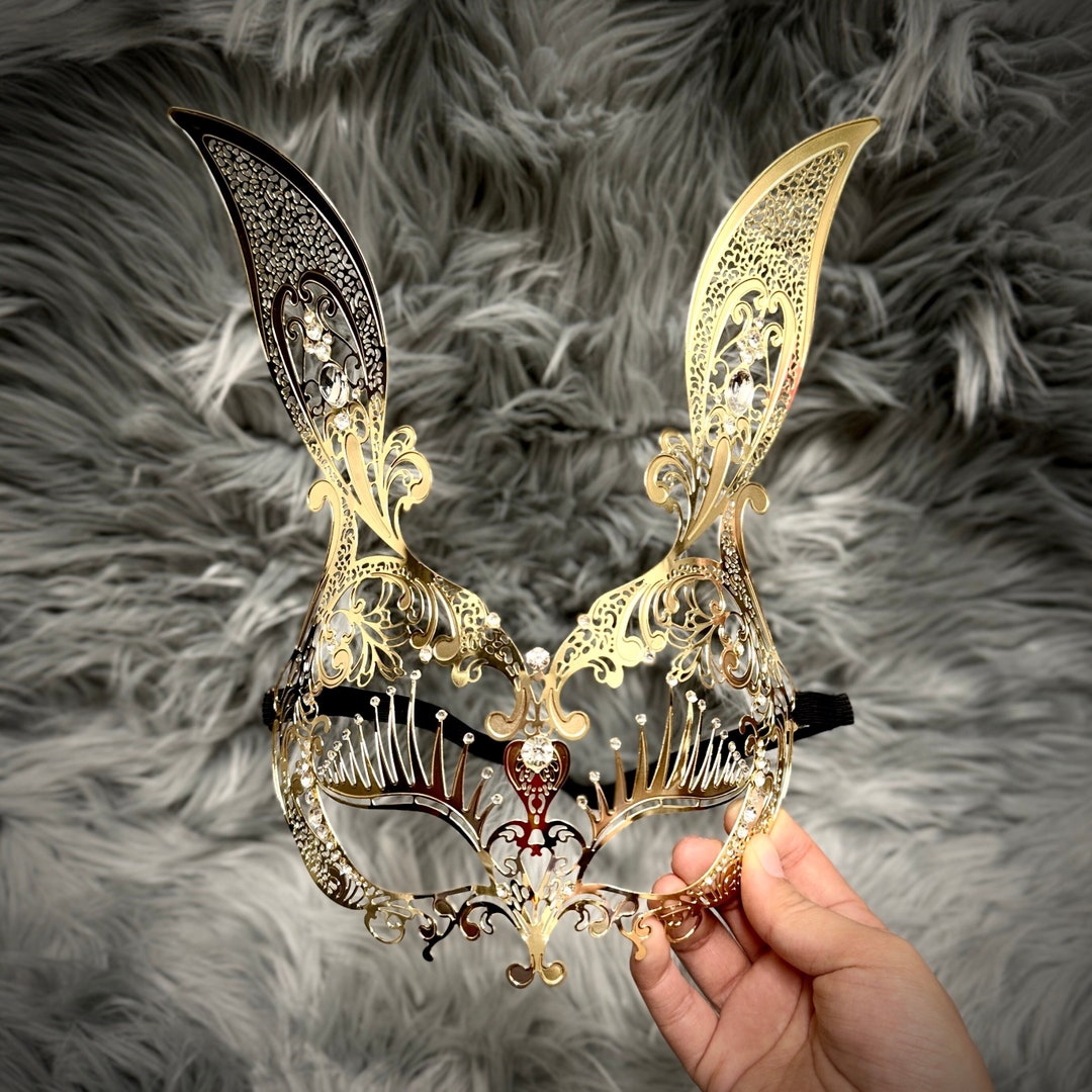 Women's Bunny Masquerade Mask, Venetian Laser Cut Bunny Mask, Gold ...