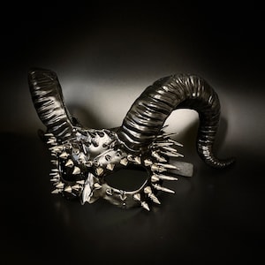 Black Devil Ram Horns Mask With Spike, Half Face Masquerade Mask, Spike ...
