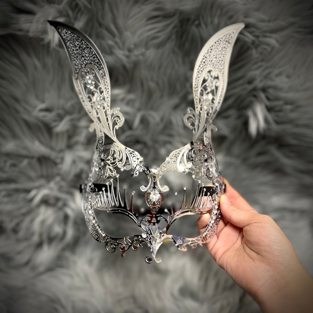 Women's Bunny Masquerade Mask, Venetian Laser Cut Bunny Mask, Silver ...