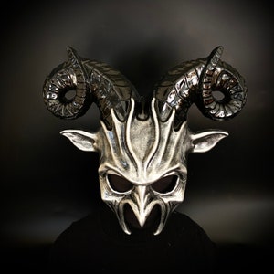 Silver Devil Ram Goat Horns Mask, Half Face Masquerade Mask, Ghost ...