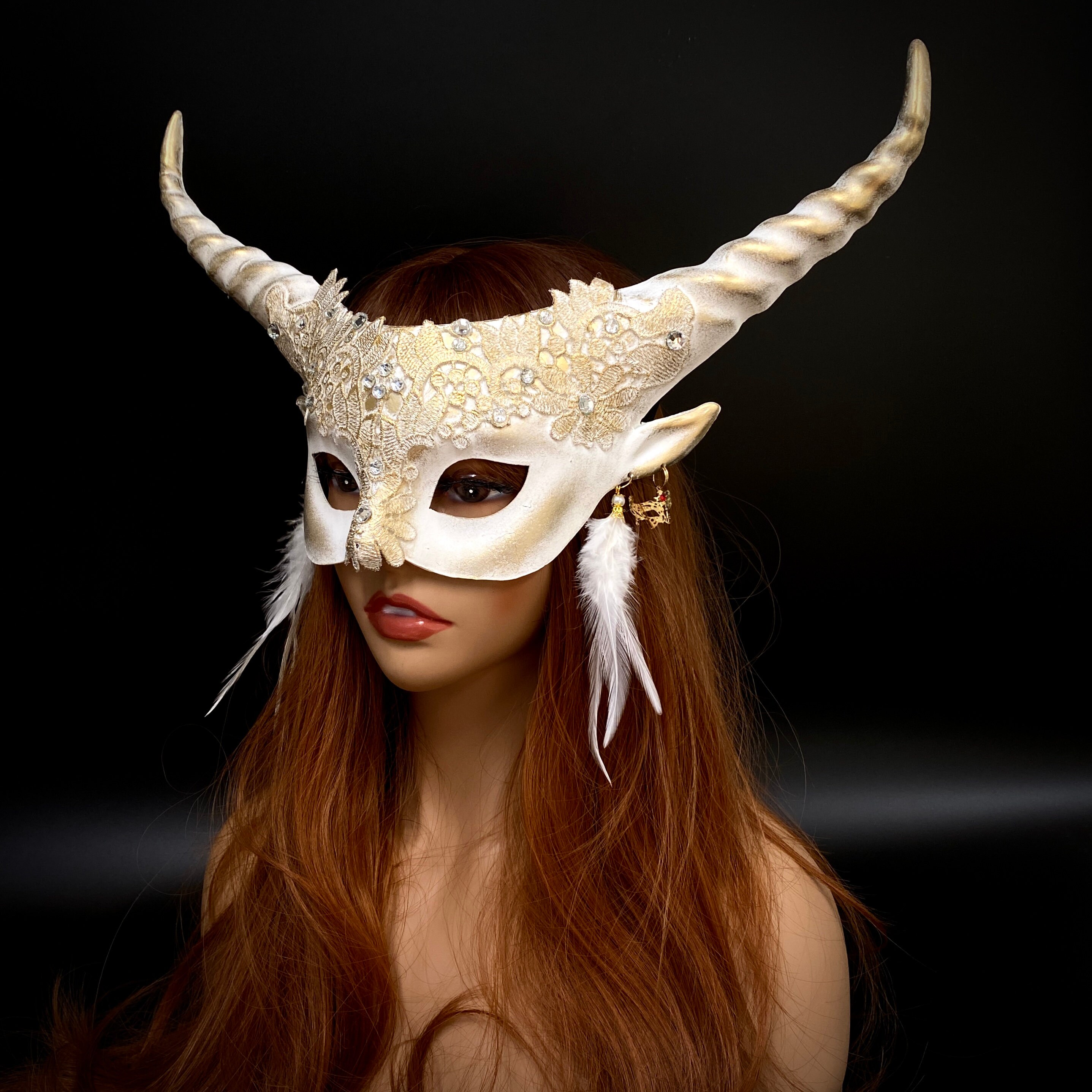 White Masquerade Mask With Horns Fairy Ram Horns Mask - Etsy