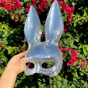 Silver Disco Ball Mirror Bunny Mask, Animal Face Mask With Mirror ...