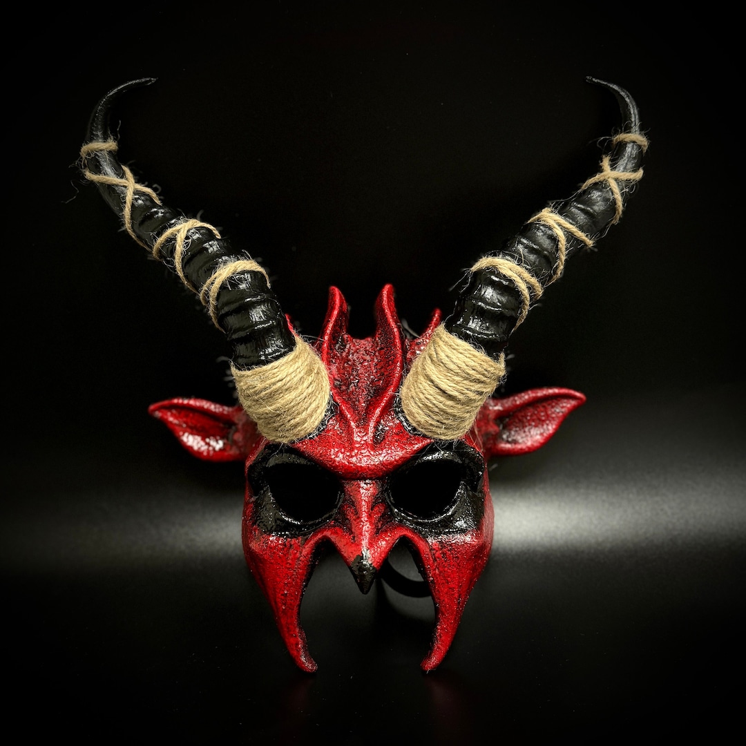 Red Devil Ram Horns Mask, Voodoo Costume Cosplay Masquerade Mask, Ram ...