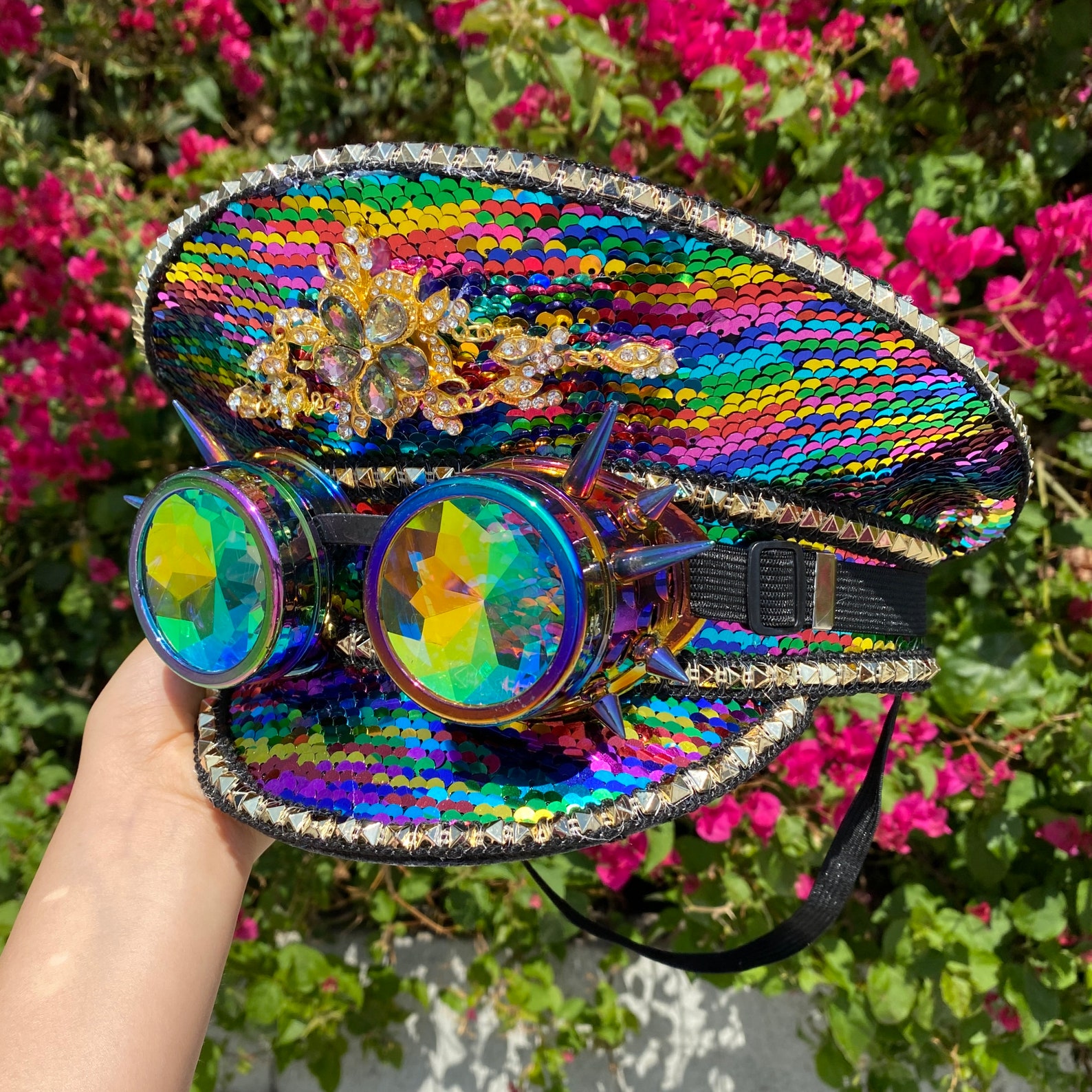 Rave Captain Style Hat, Party Sequin Hat, Military Festival Glitter ...