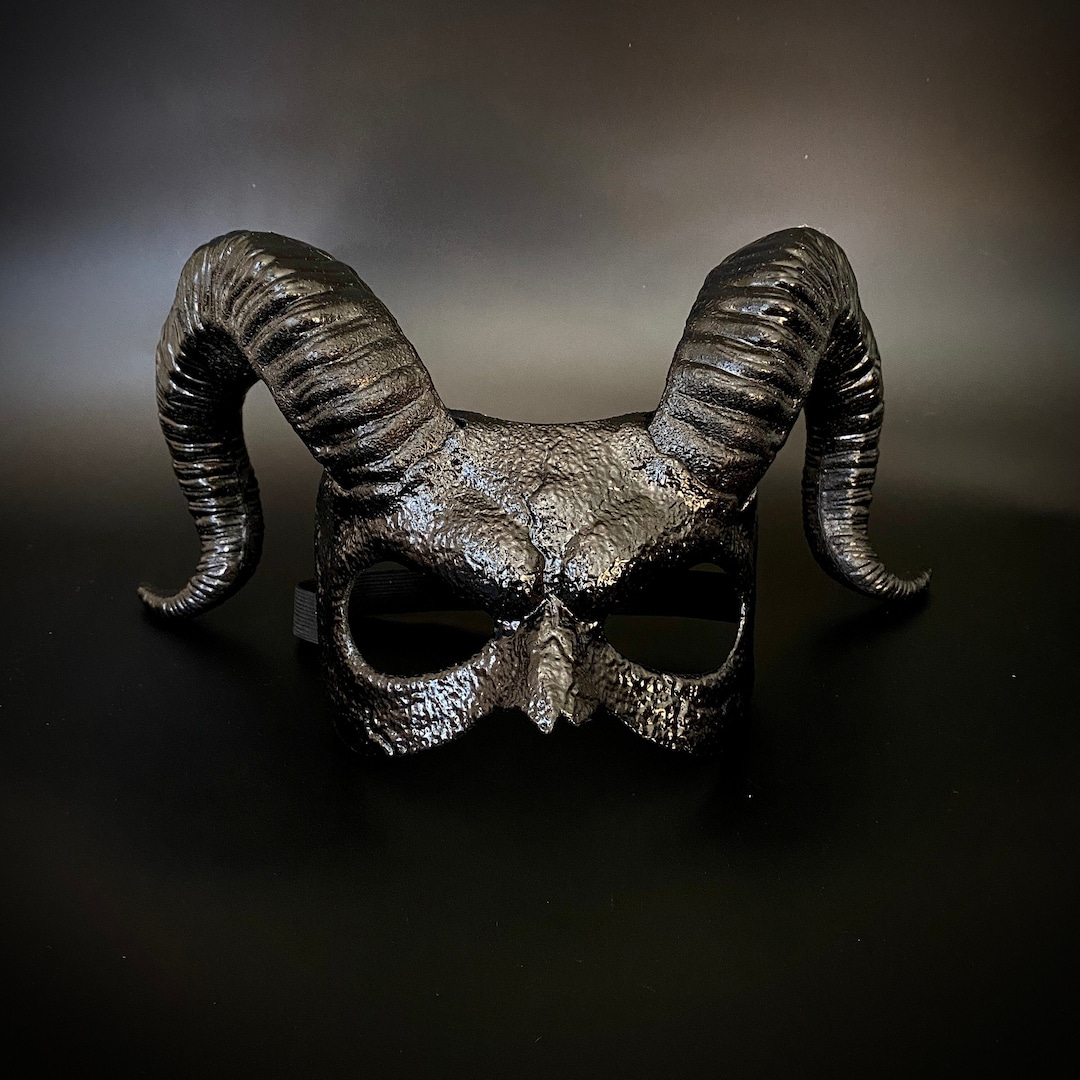 Black Devil Ram Horns Mask, Half Face Masquerade Mask, Ram Horn Animal ...