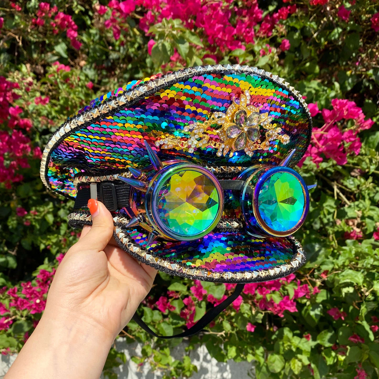 Rave Captain Style Hat, Party Sequin Hat, Military Festival Glitter ...