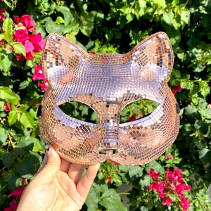 Rose Gold Disco Ball Mirror Cat Face Mask, Animal Face Mask With Mirror ...