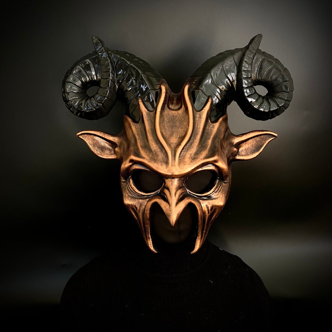 Copper Devil Ram Goat Horns Mask, Half Face Masquerade Mask, Ghost ...