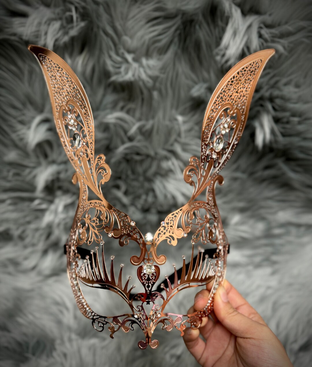 Women's Bunny Masquerade Mask, Venetian Laser Cut Bunny Mask, Rosegold ...