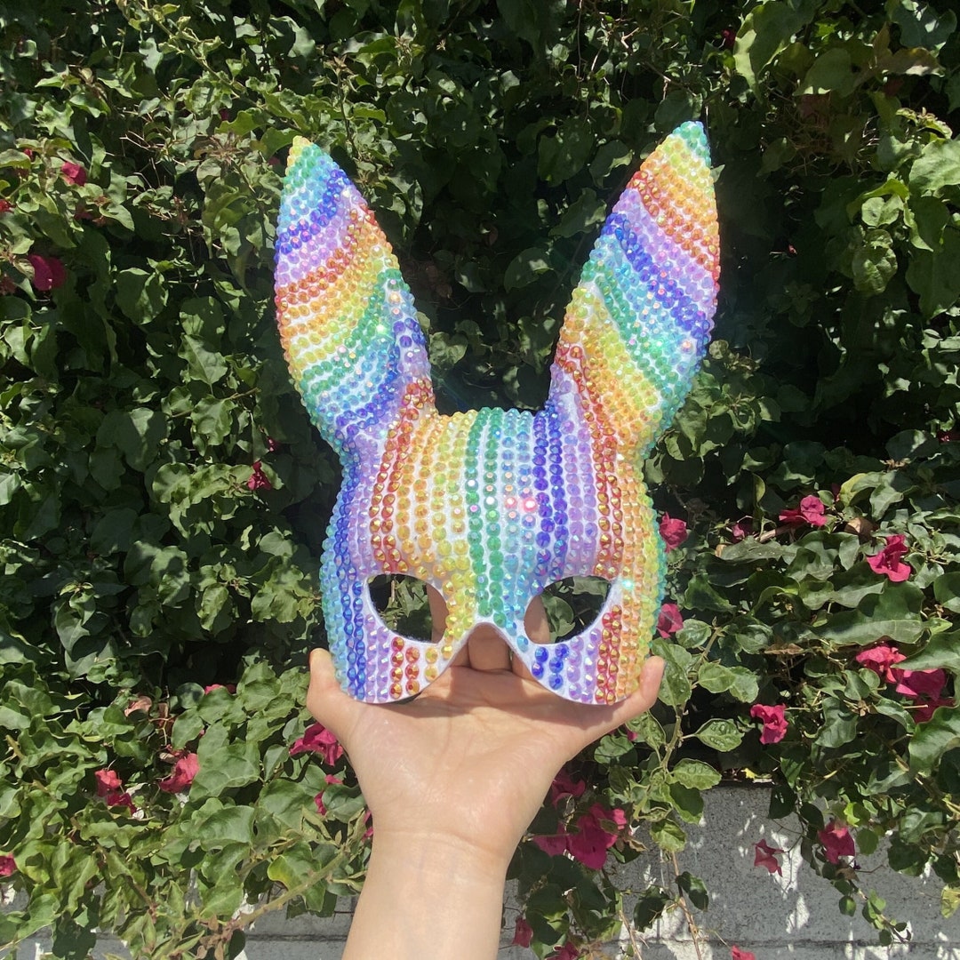 Rhinestone Bunny Mask, Rainbow Bling Bling Bunny Mask, Halloween Bunny ...